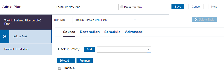 Create a Backup Plan with a UNC Path Task